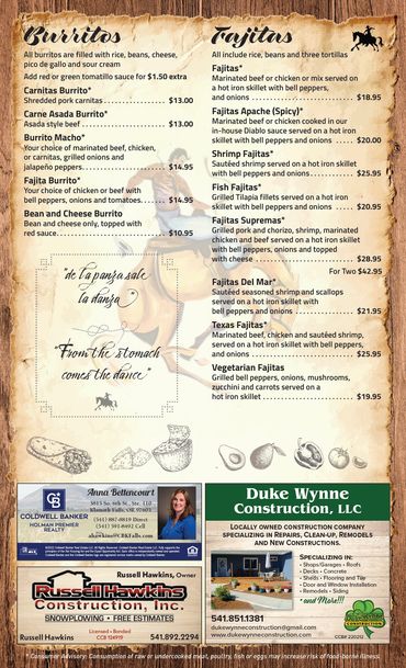 El Rodeo Steak House Menu