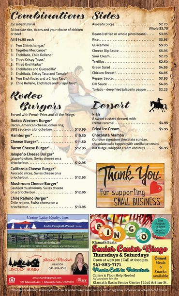 El Rodeo Steak House Menu