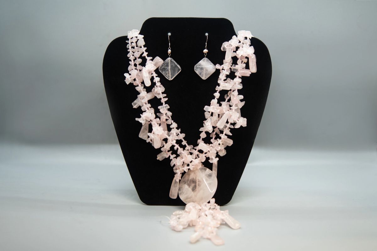 Rose Pink Quartz Crystal Necklace