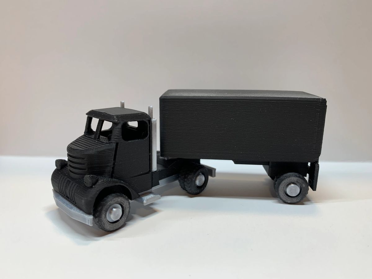 HO scale cabover truck and trailer - black/black