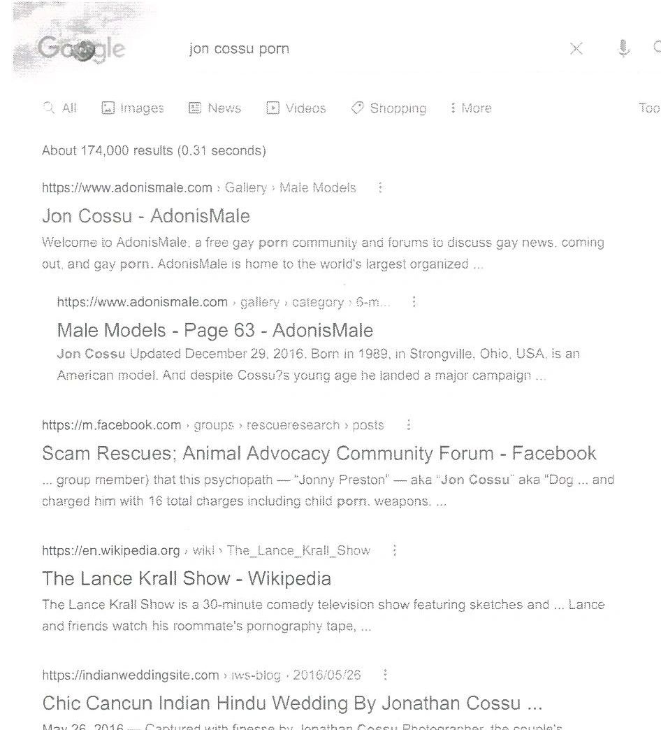 Here Is A Current Google Search of Jon Cossu Porn