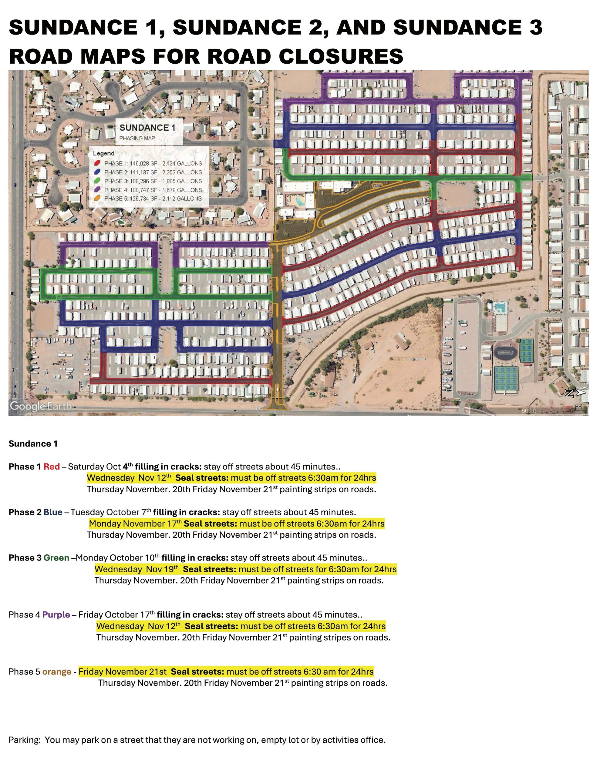 Sundance 1, 2 & 3 - Road Closure Map