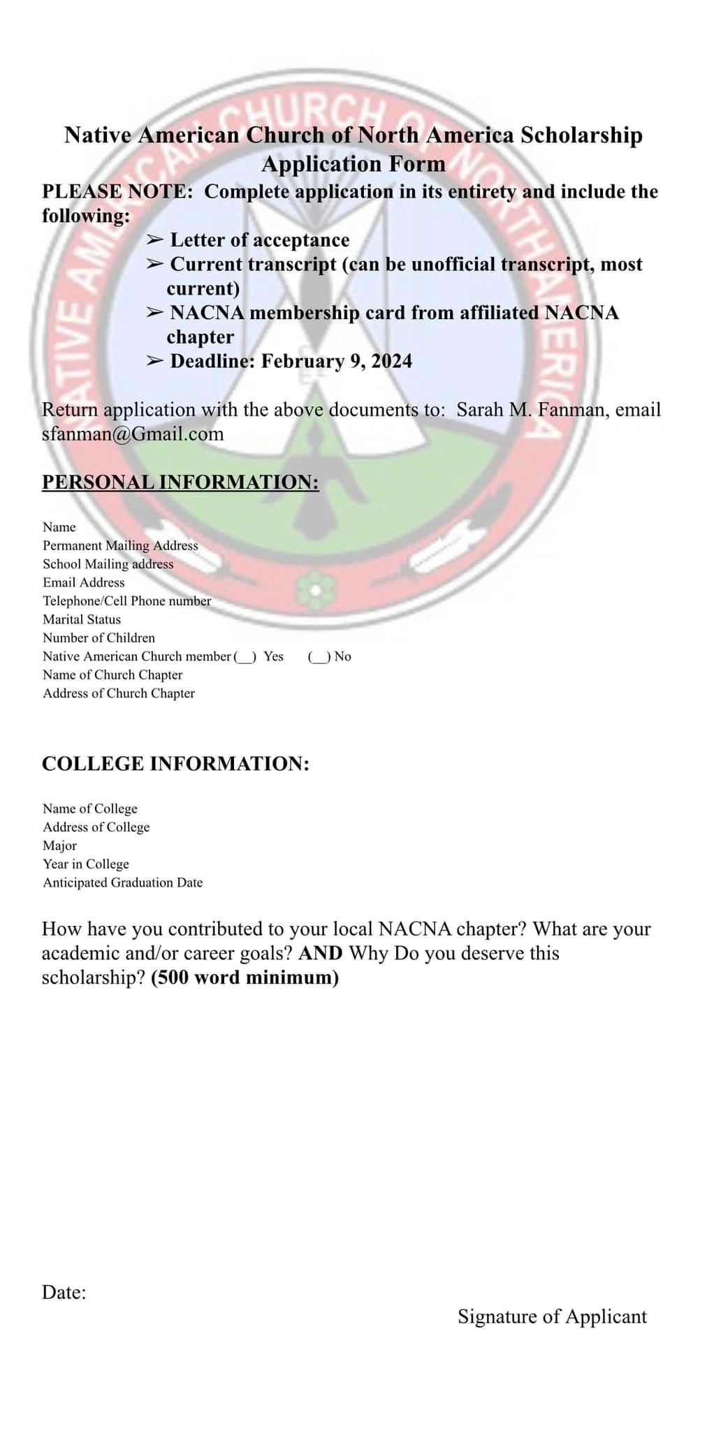 NACNA Scholarship Application Form