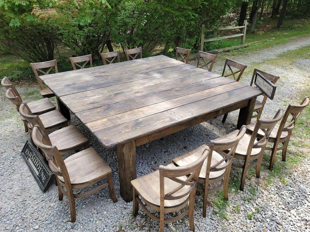 Farmhouse Table XXL Square Rustic Dining Table Set Custom Colors Sizes