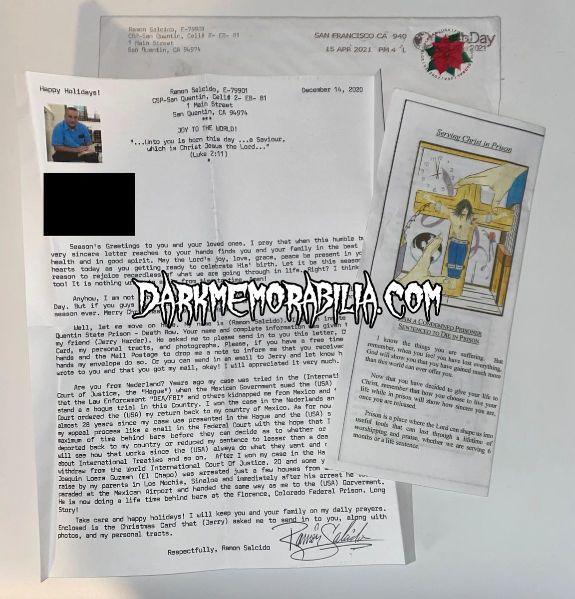 Ramon Salcido typed signed letter with typed envelope and "Christ in ...