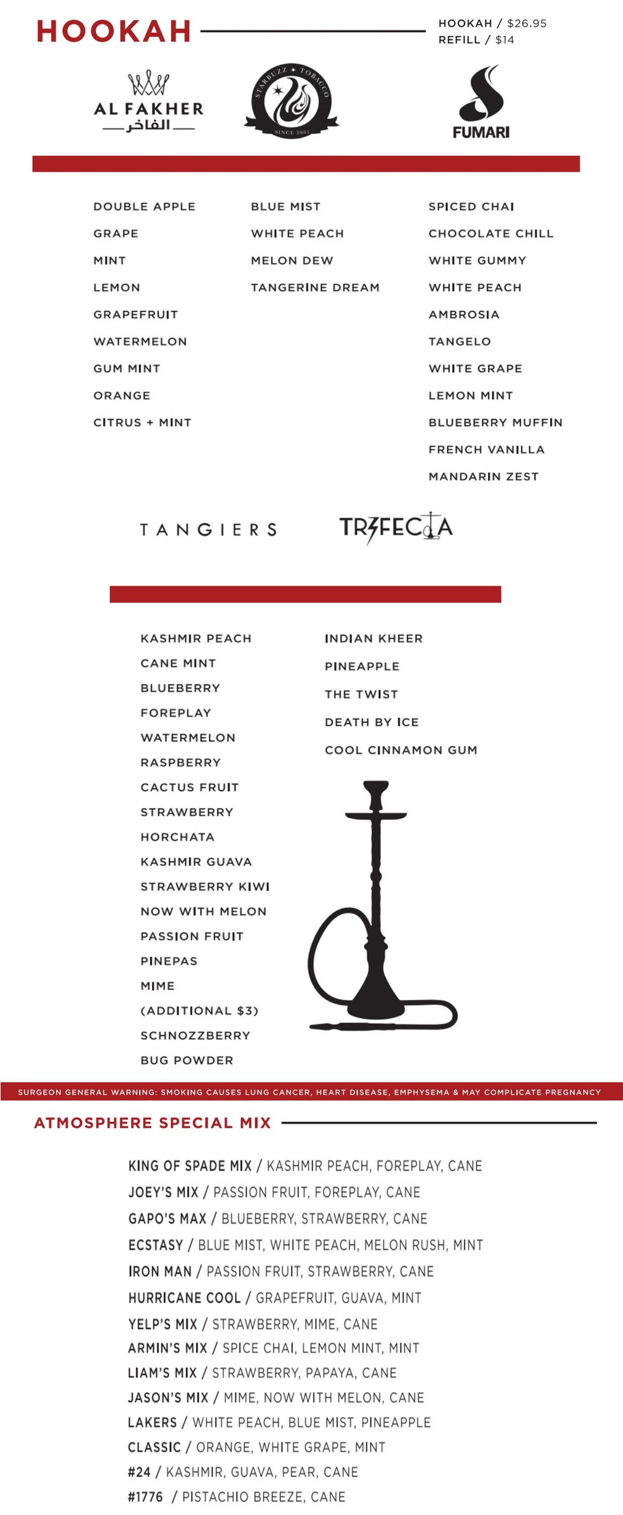Hookah Menu