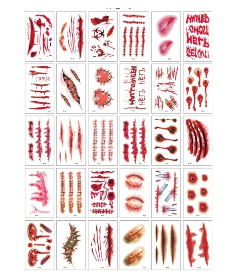 Halloween Zombie Scars Tattoos Fake Blood Scab Scar Wound Makeup Scary ...