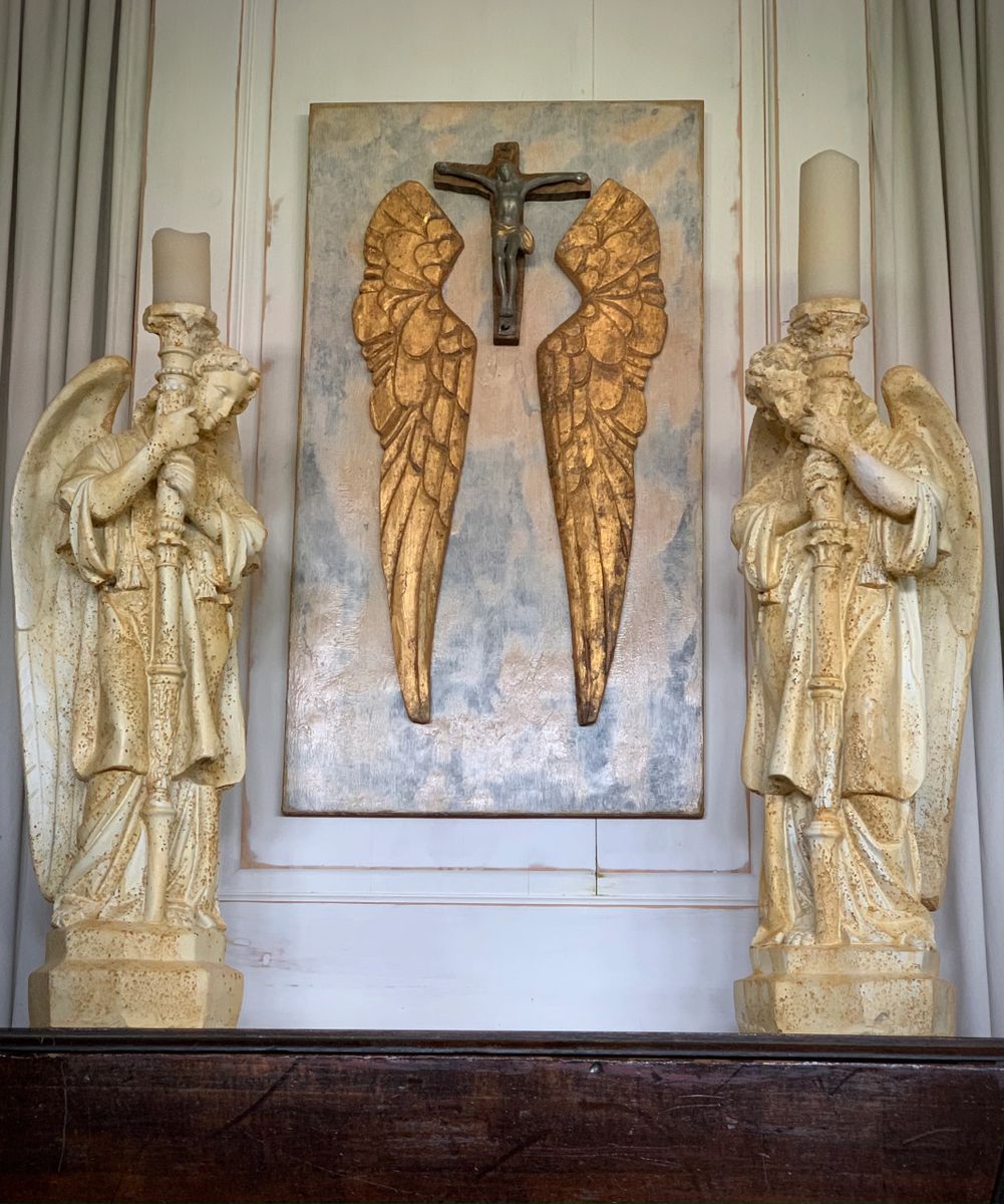 Gilded winged crucifix sacred artwork