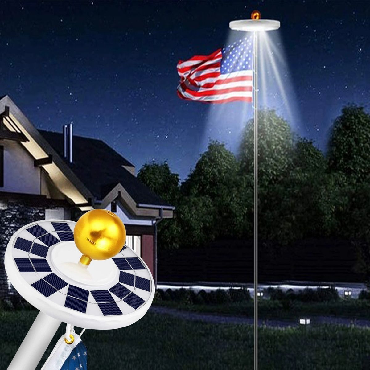 20FT/25FT Telescoping Aluminum FLAGPOLE with Solar Powered LED Light
