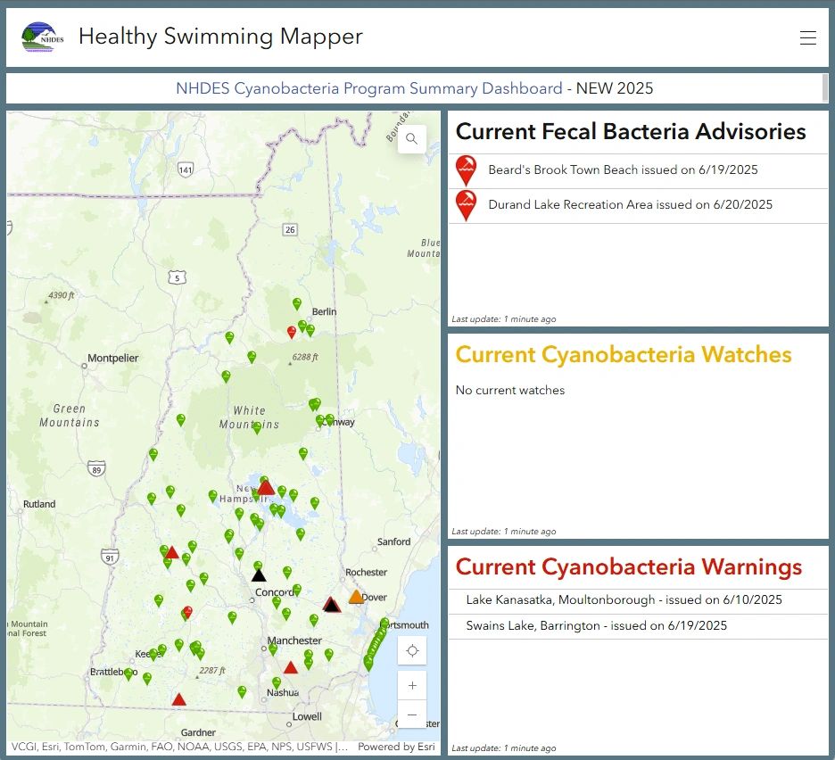 NHDES Cyanobacteria Reporting and the Healthy Swimming Mapper
