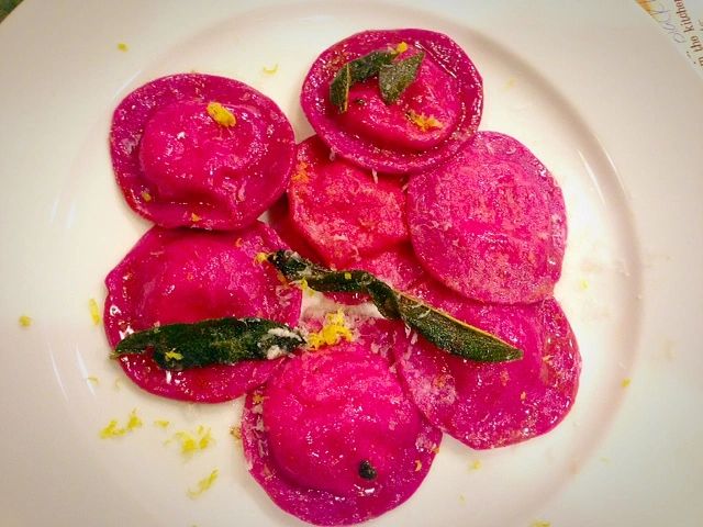 Beet Ravioli with Brown Butter and Crispy Sage