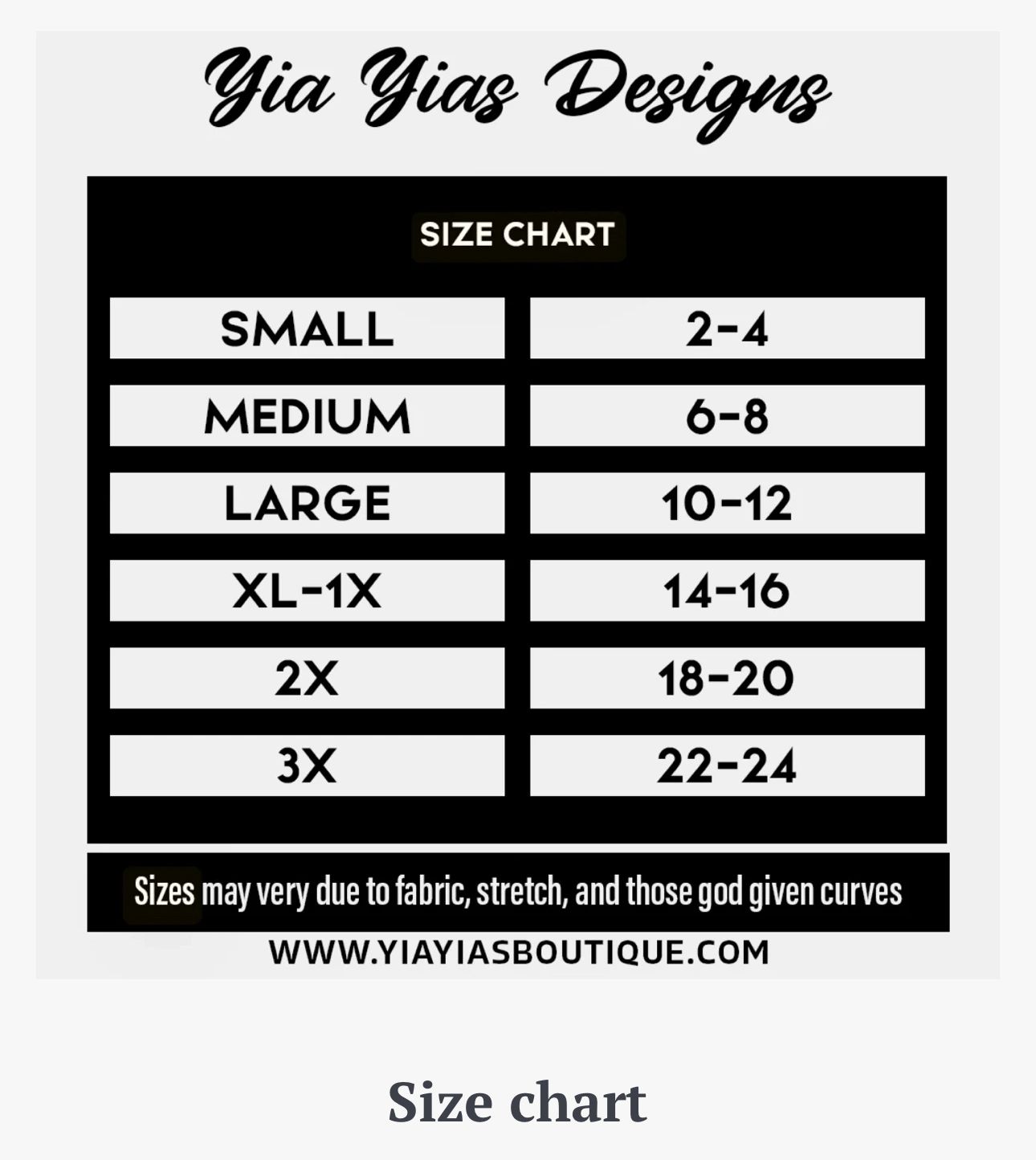 Size chart | Designs by Yiayia