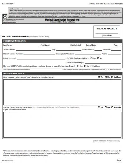 DOT Medical Examination Reports - Form MCSA-5875 - Pack of 50