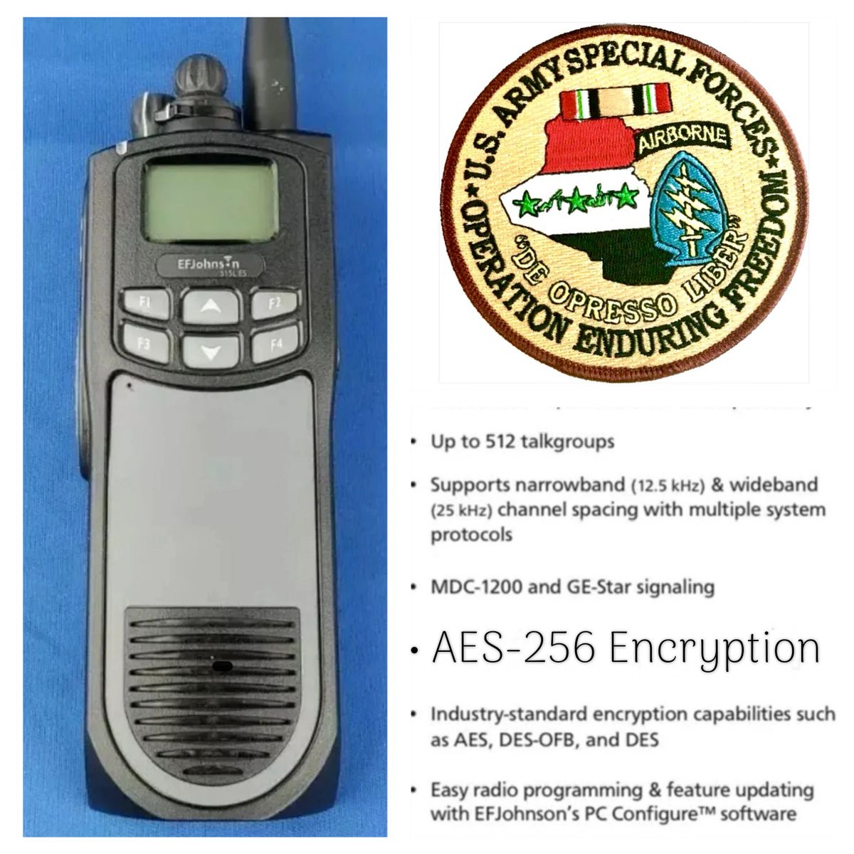 UHF EF Johnson FPP AES-256 Encrypted Military Radio 51SL-ES FPP P25 380 ...