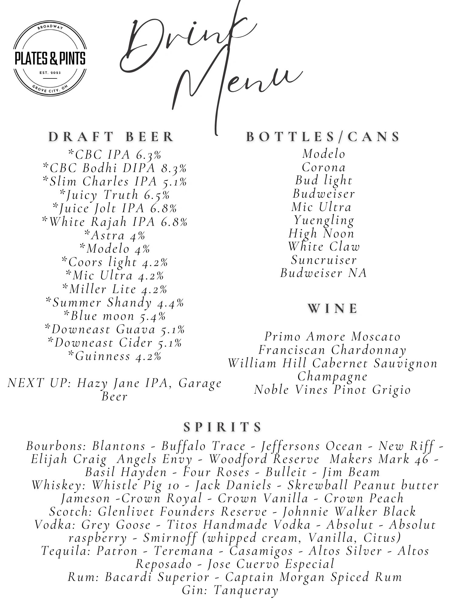 Drink Menu