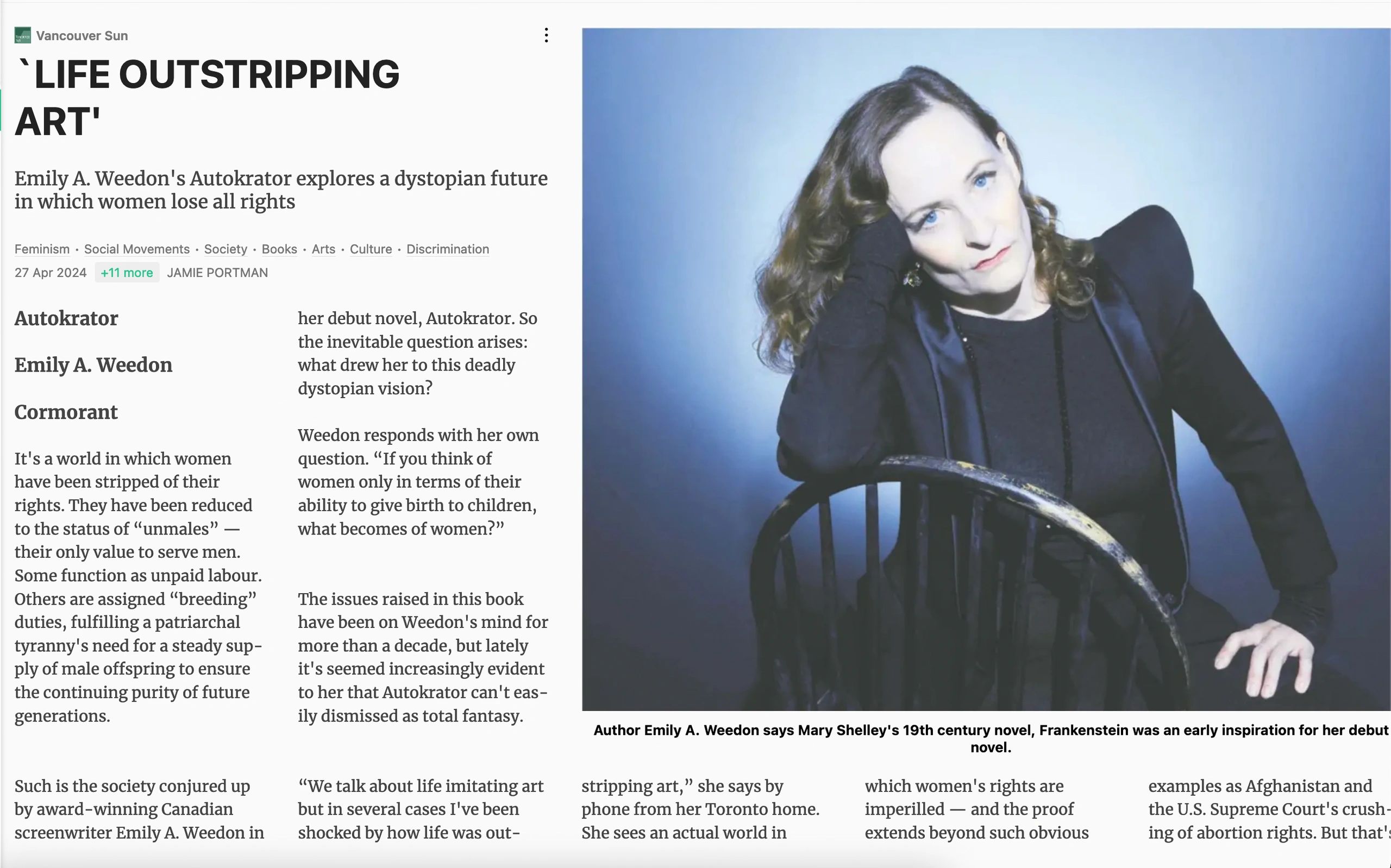 Autokrator by Emily Weedon National Post Review, Jamie Portman