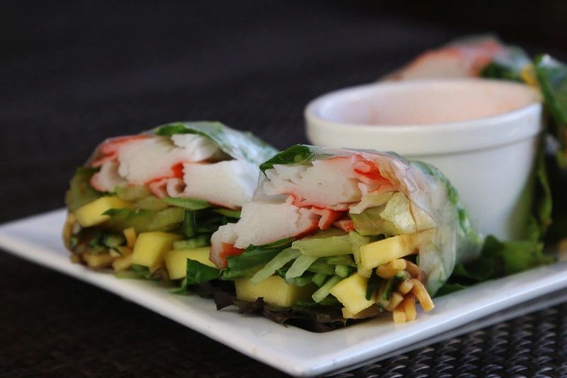 Japanese Summer Rolls - Kani, mango, kyuri & mixed greens (sweet chili ...