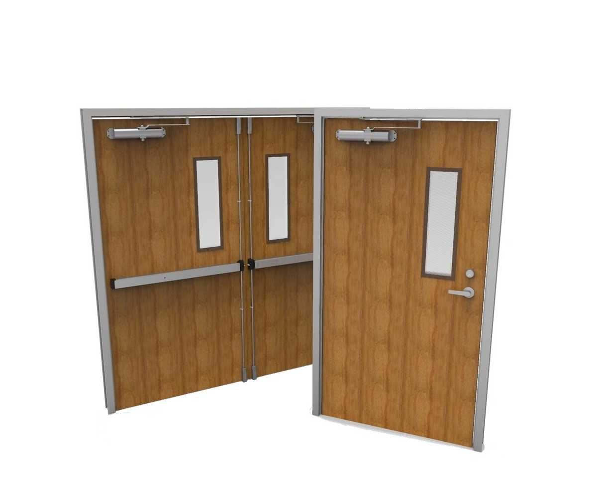 Double Solid Core Commercial Wooden Door and Metal Frame