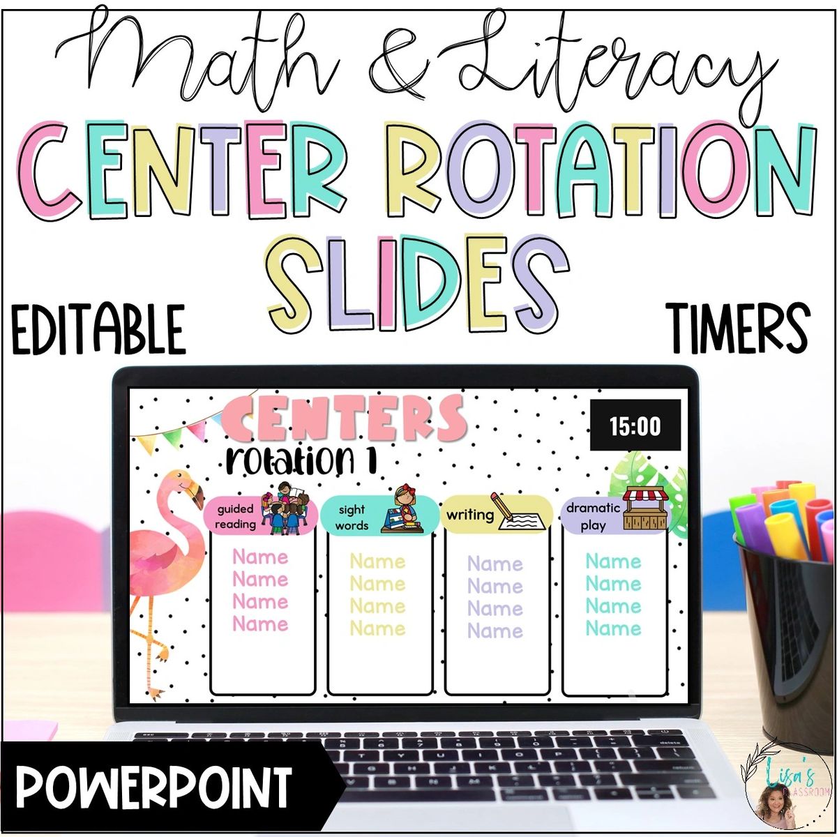 Center Rotation Digital Slides Editable PowerPoint Math and Literacy ...