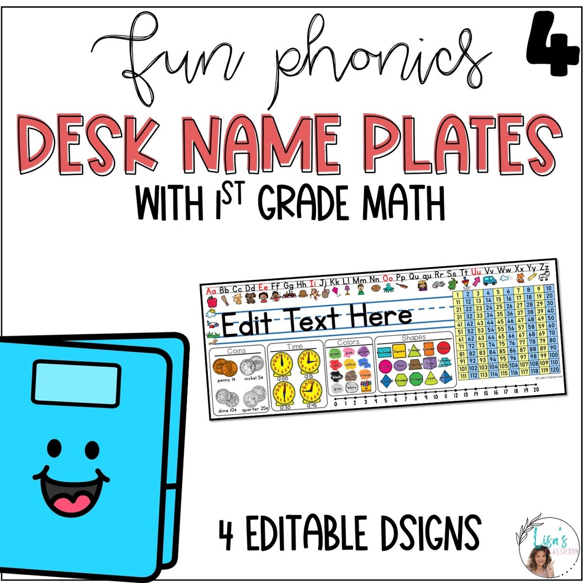 *EDITABLE* Student DESK Name tag Plates FUN Phonics 1st Grade Math