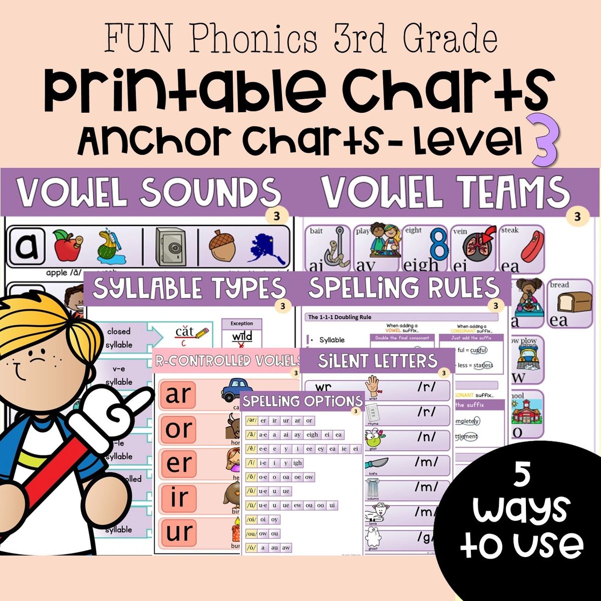FUN Phonics Level 3 Classroom Anchor Chart Posters - PDF