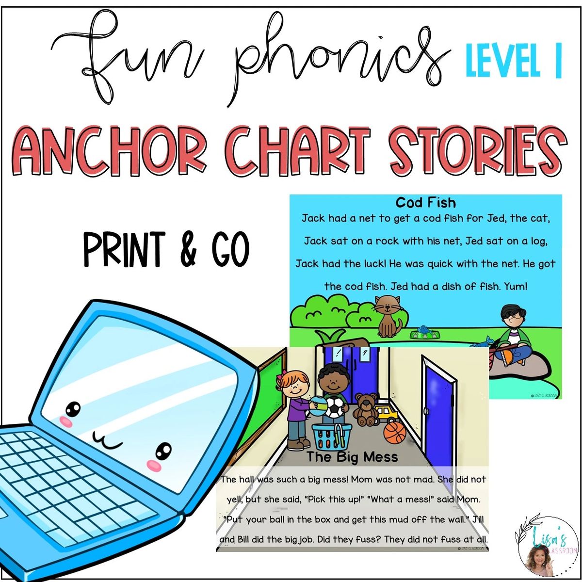 FUN Phonics Storytime Stories for LEVEL 1 Anchor Chart - Print and GO