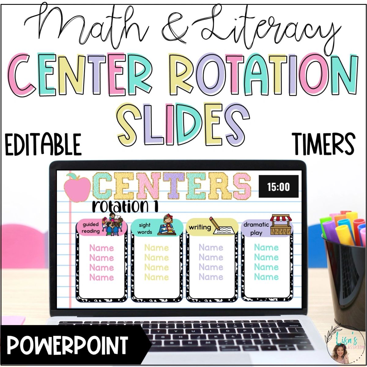 Center Rotation Digital Slides Editable PowerPoint Math and Literacy ...