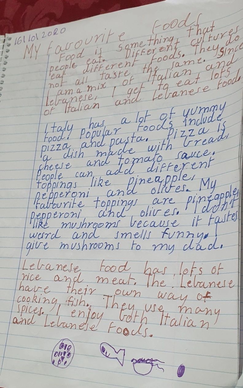 Student Showcase - WRITING - My Favourite Foods