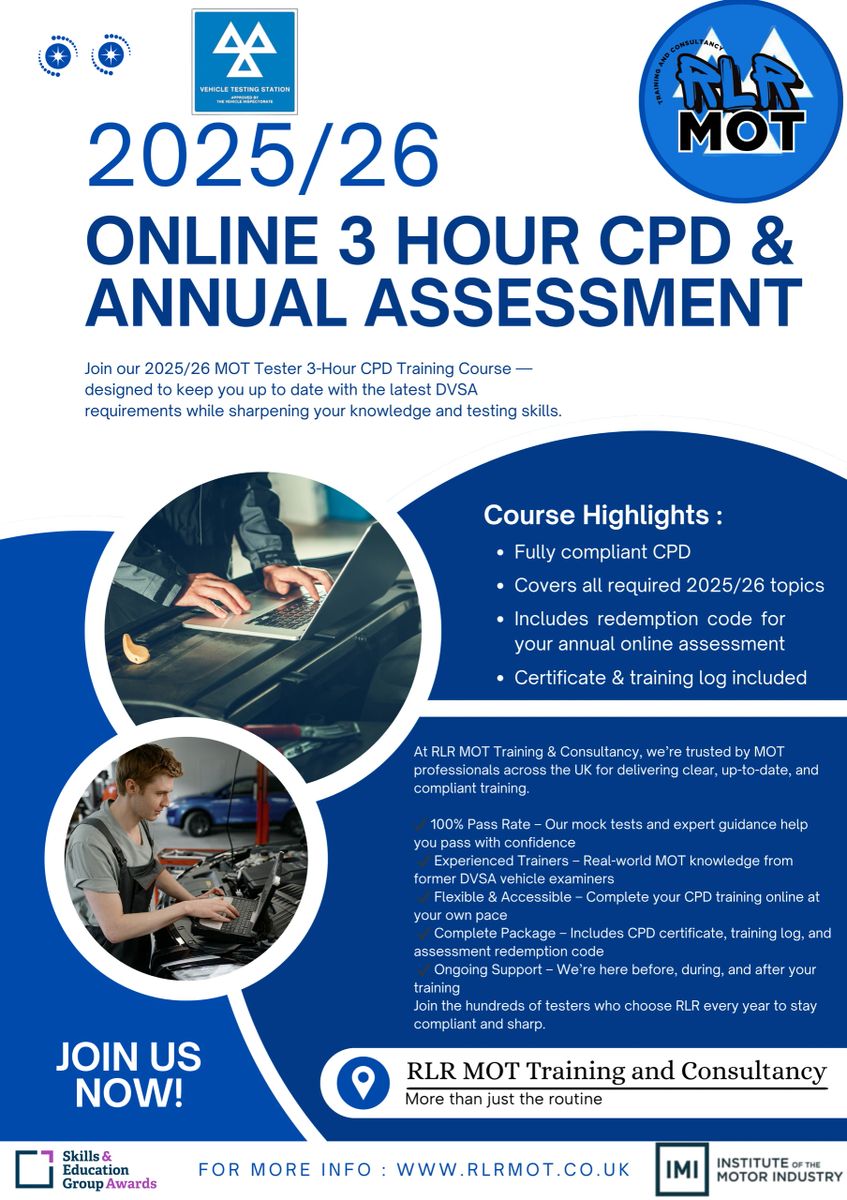 MOT Tester Group B 3 Hours CPD Training, Mock Exam and Annual ...