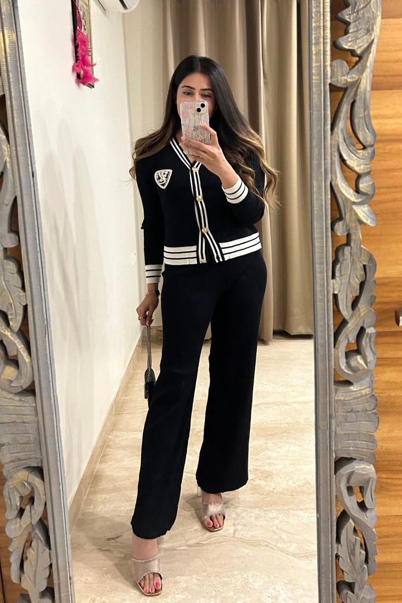 Tira ribbed knit warm coord set (Black)