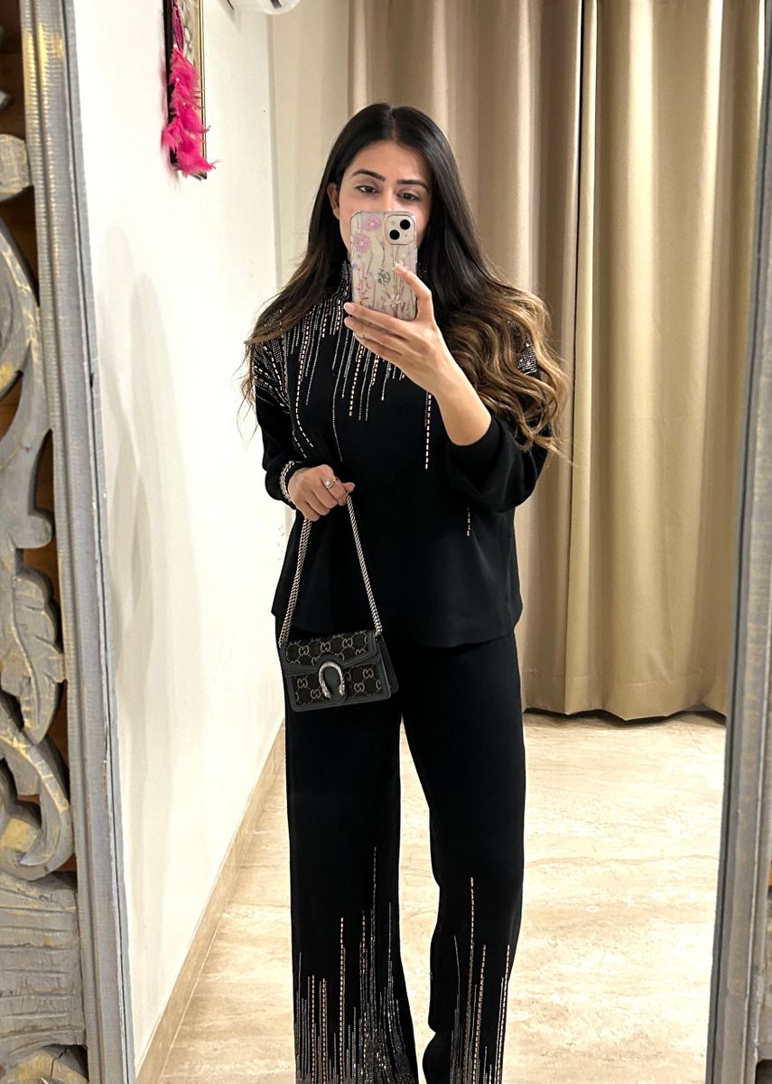 Emzy embellished coord set (Black)