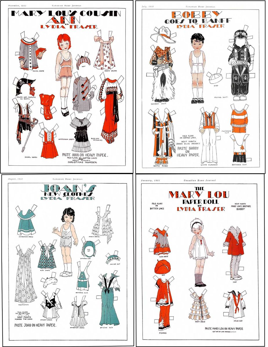 2641- Lydia Fraser "Four Kids" Restored 1930s Magazine Paper Doll