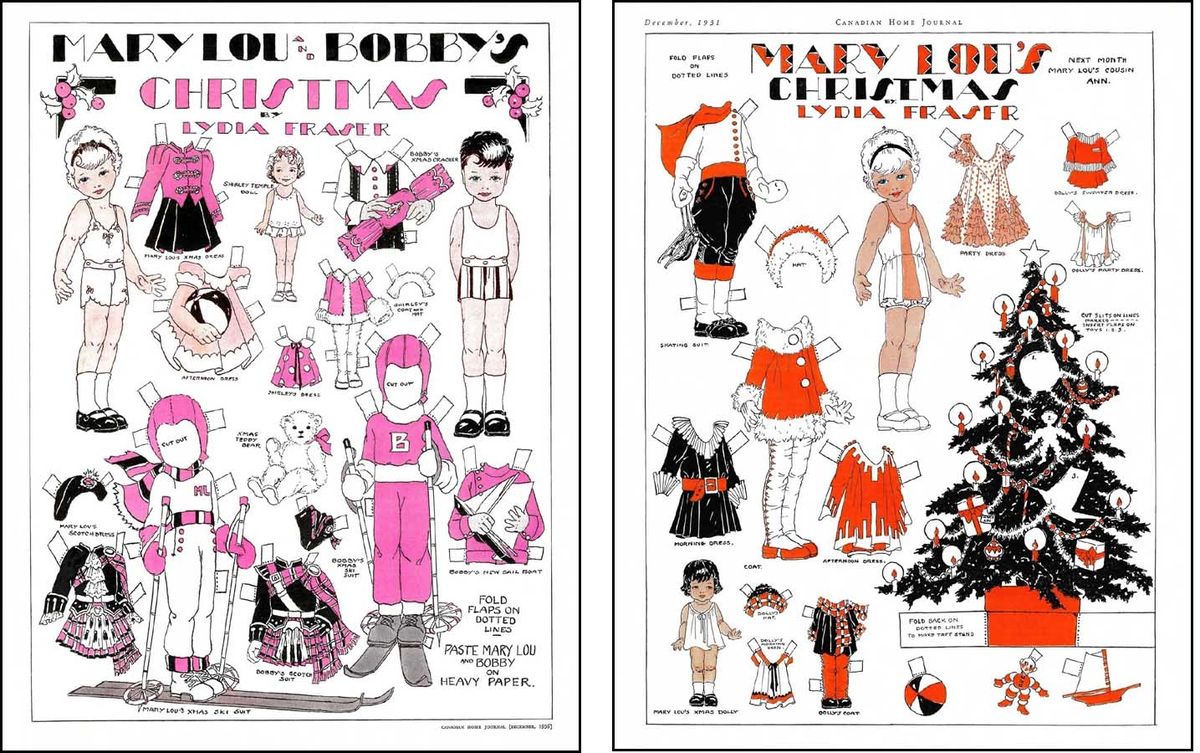 2642- Lydia Fraser "Christmas Kids Pair" Restored 1930s Magazine Paper Doll