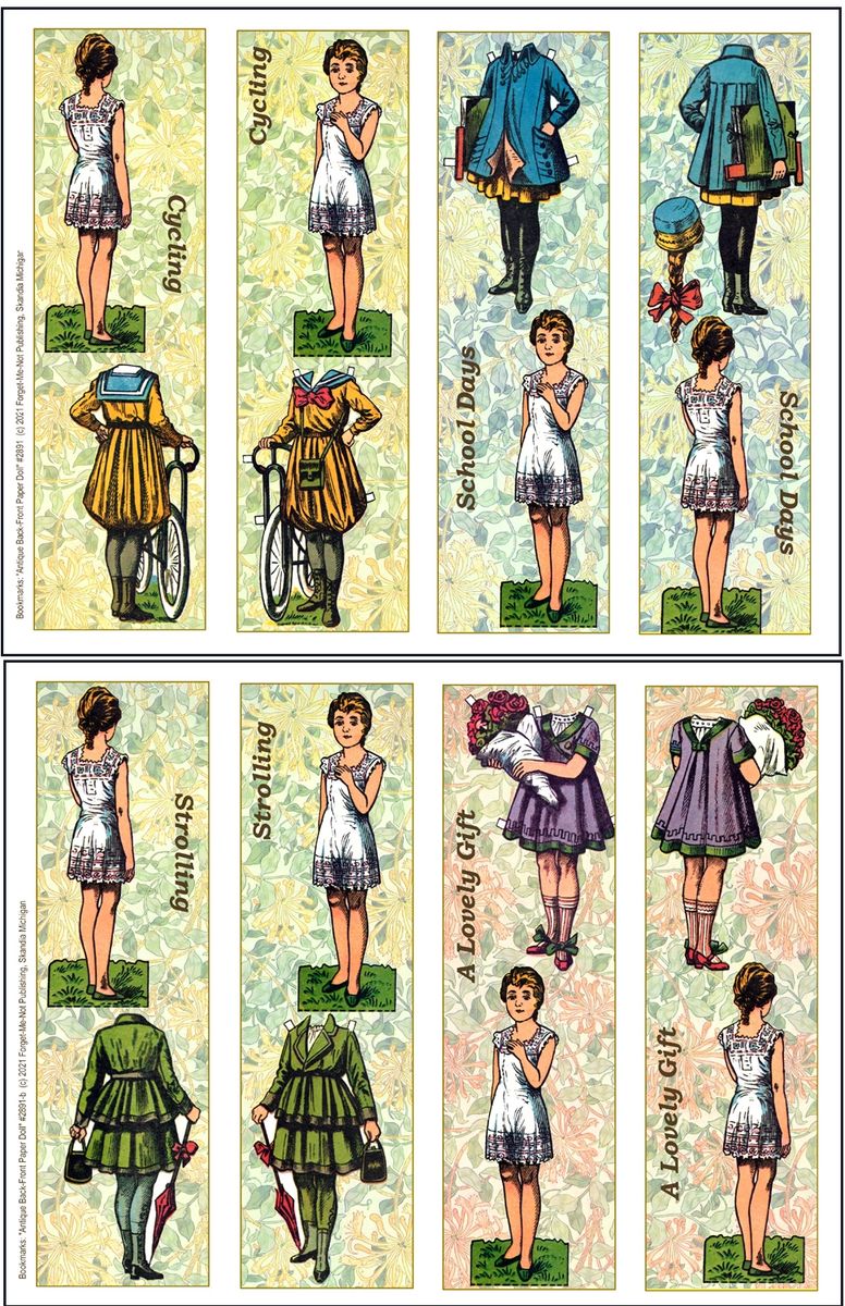 2891- Bookmark Paper Dolls, from Vintage French back-front paper dolls