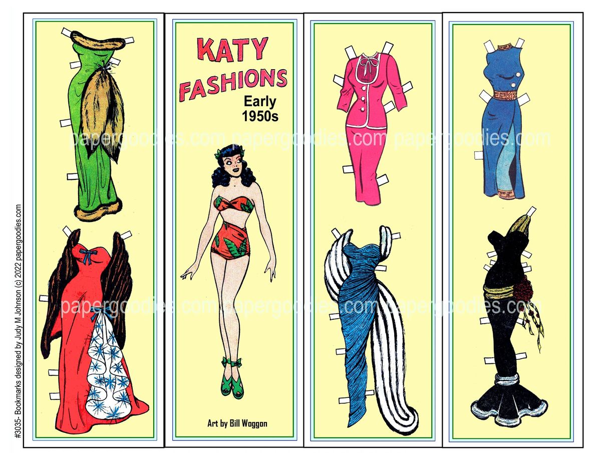3045- Katy Keene Paper Dolls, 8 Cut-and-Use Bookmarks Early 50s