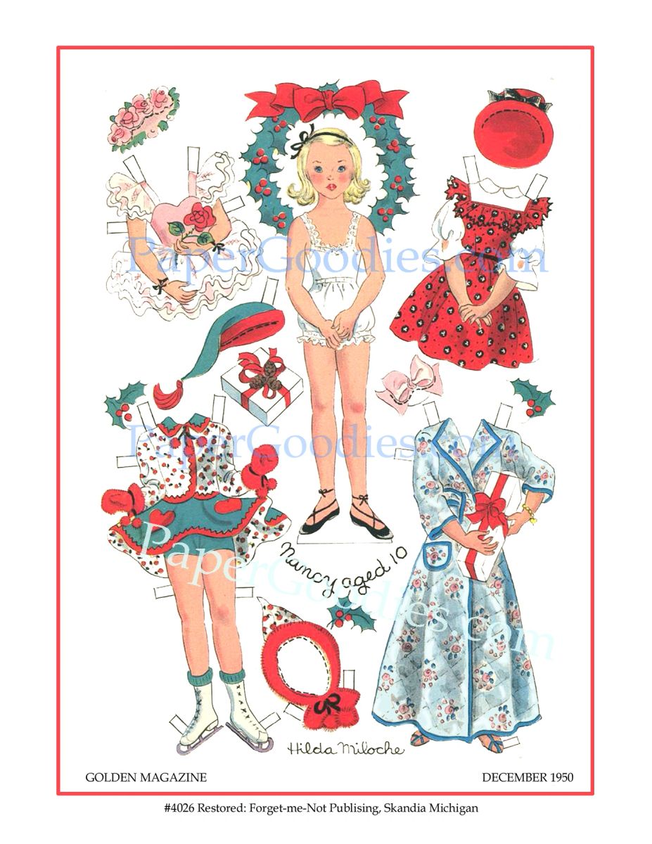 4026- Nancy Ann Aged 10, Restored Hilda Miloche 1950 Paper Doll Print