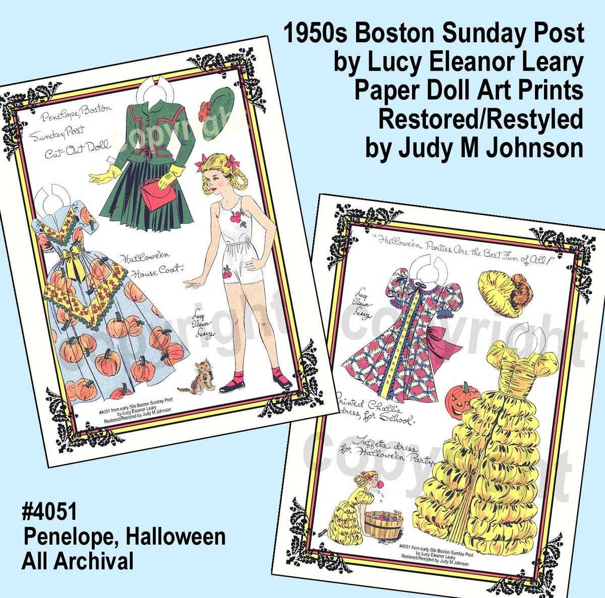 4051 Lucy Eleanor Leary, Penelope Halloween, Restyled 50s Paper Doll Prints
