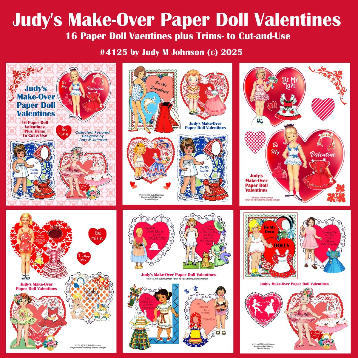 4125- Judy's Make-Over Paper Doll Valentines- 6 pgs 16 Cut & Use Cards