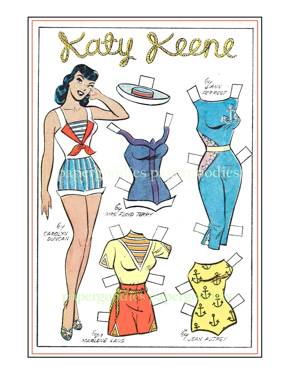 3047- NAUTICAL KATY Paper Dolls; 2 pages restored, mid 50s