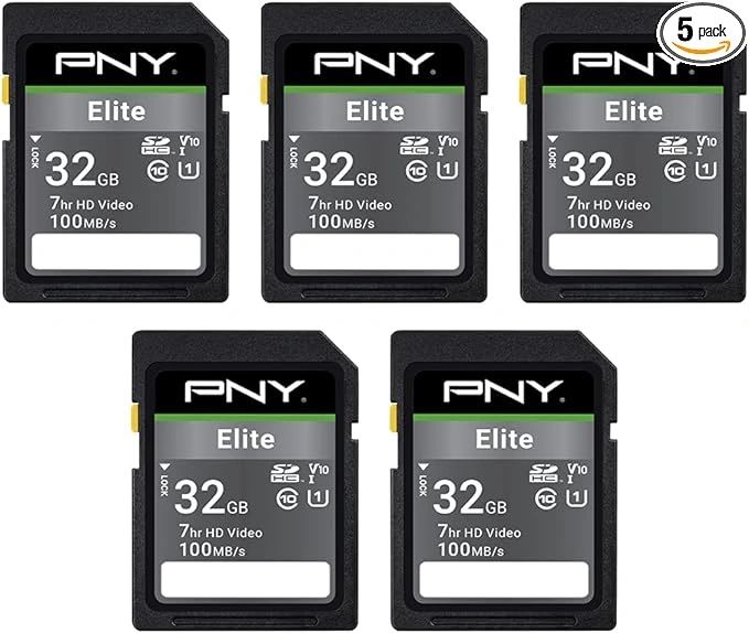 PNY 32GB Elite Class 10 U1 V10 SDHC Flash Memory Card 5-Pack - 100MB/s ...