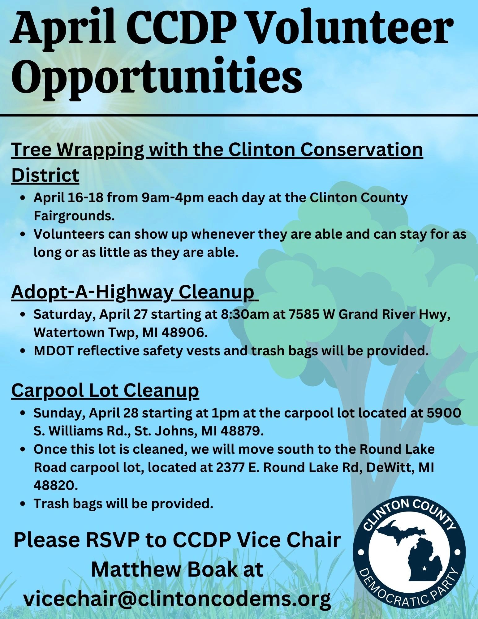 April CCDP Volunteer Opportunities