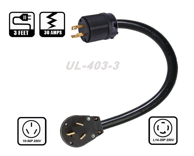 3 foot long Emergency Jumper Cable for Portable Generator 10-50P to L14-30P