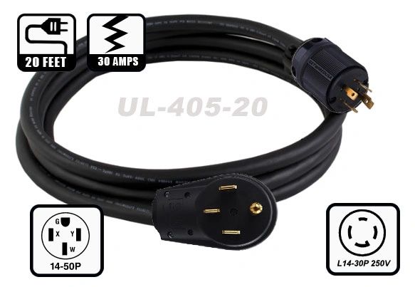 Emergency Back Feed Cable, L14-30P to 14-50P Generator Cable 100ft ...