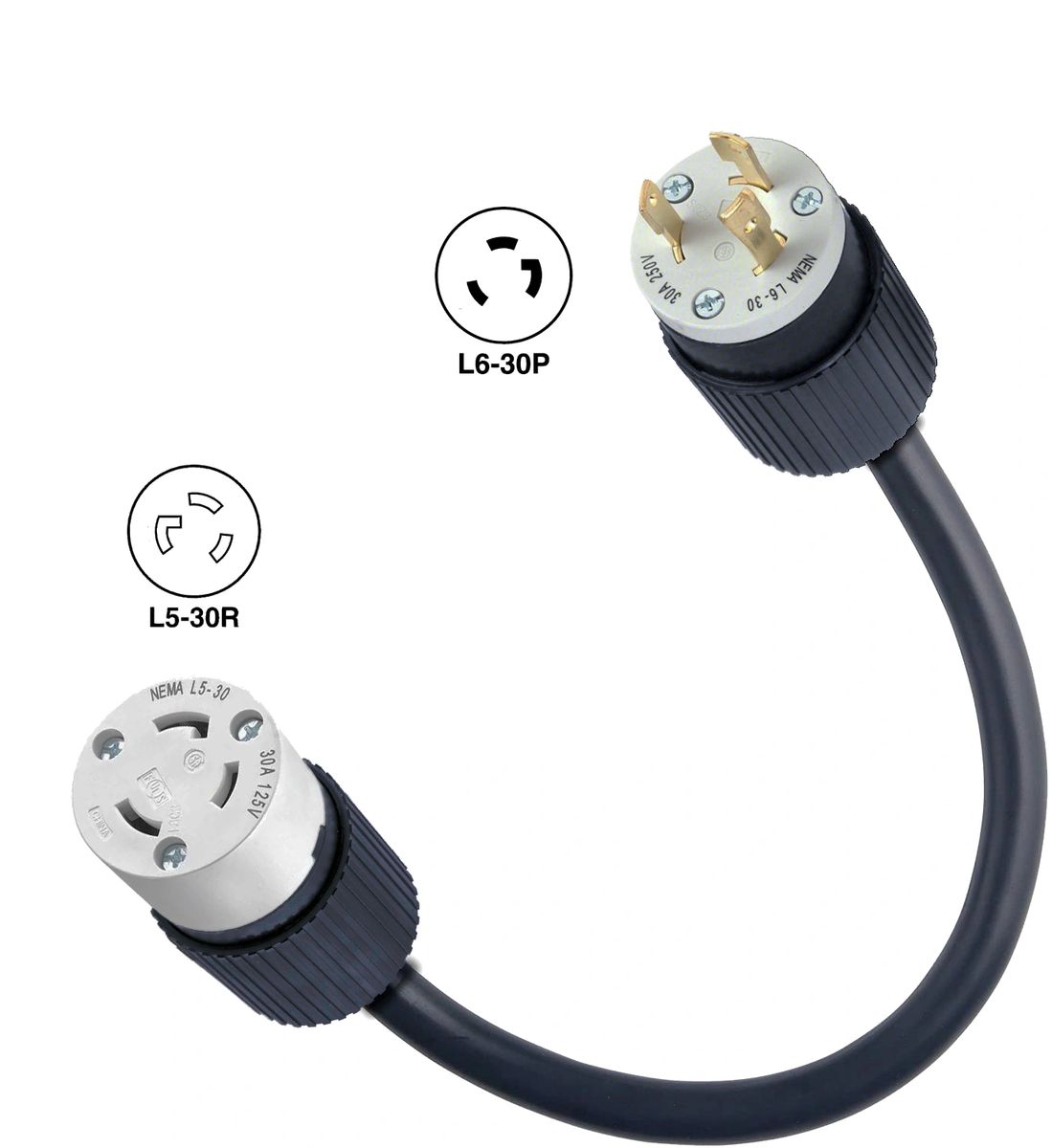 L6-30P Male 220V-250V Plug To L5-30R 110V-125V Female Receptacle Socket ...