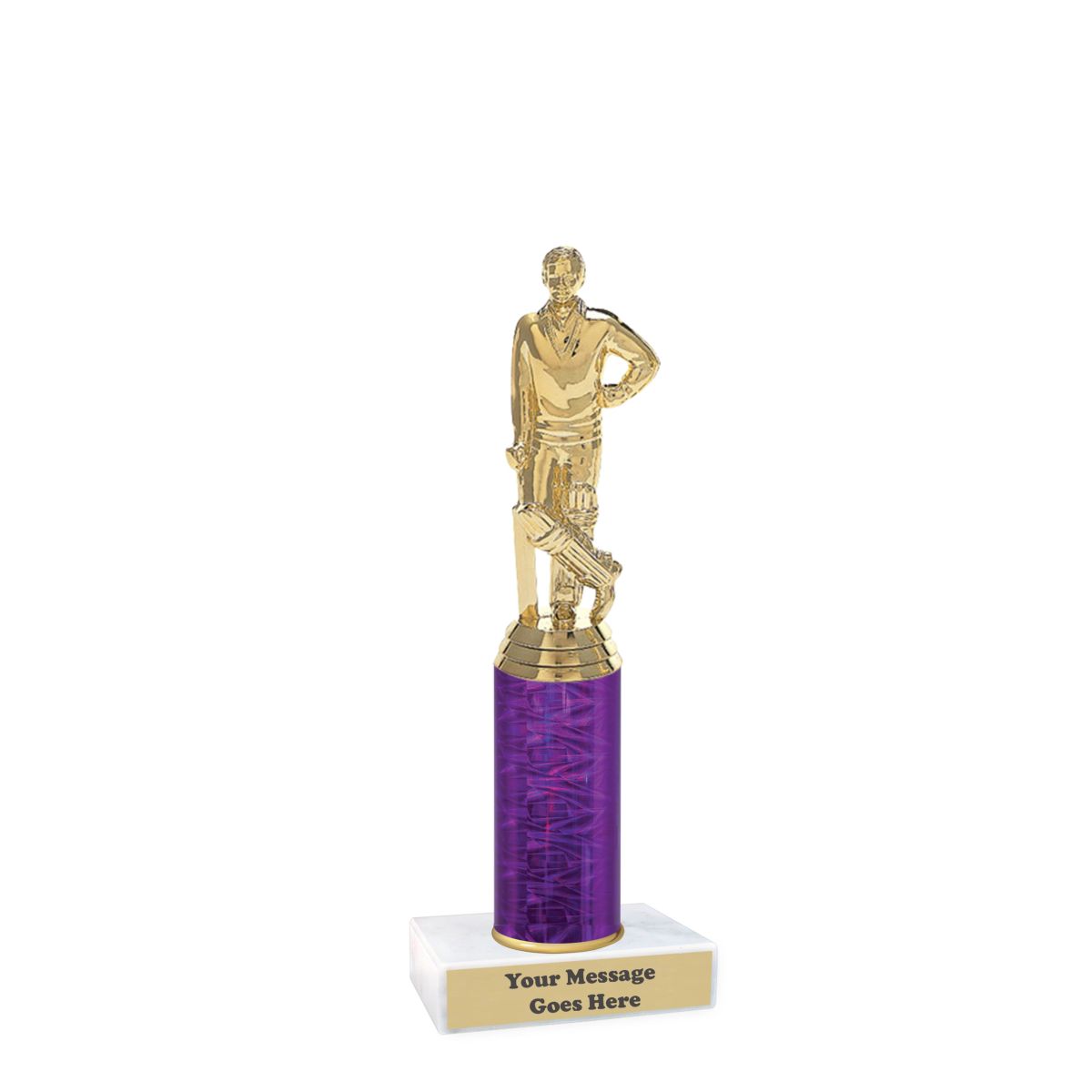 Cricketer Male Gold Figure on Dazzle Column Series Marble Base Trophies