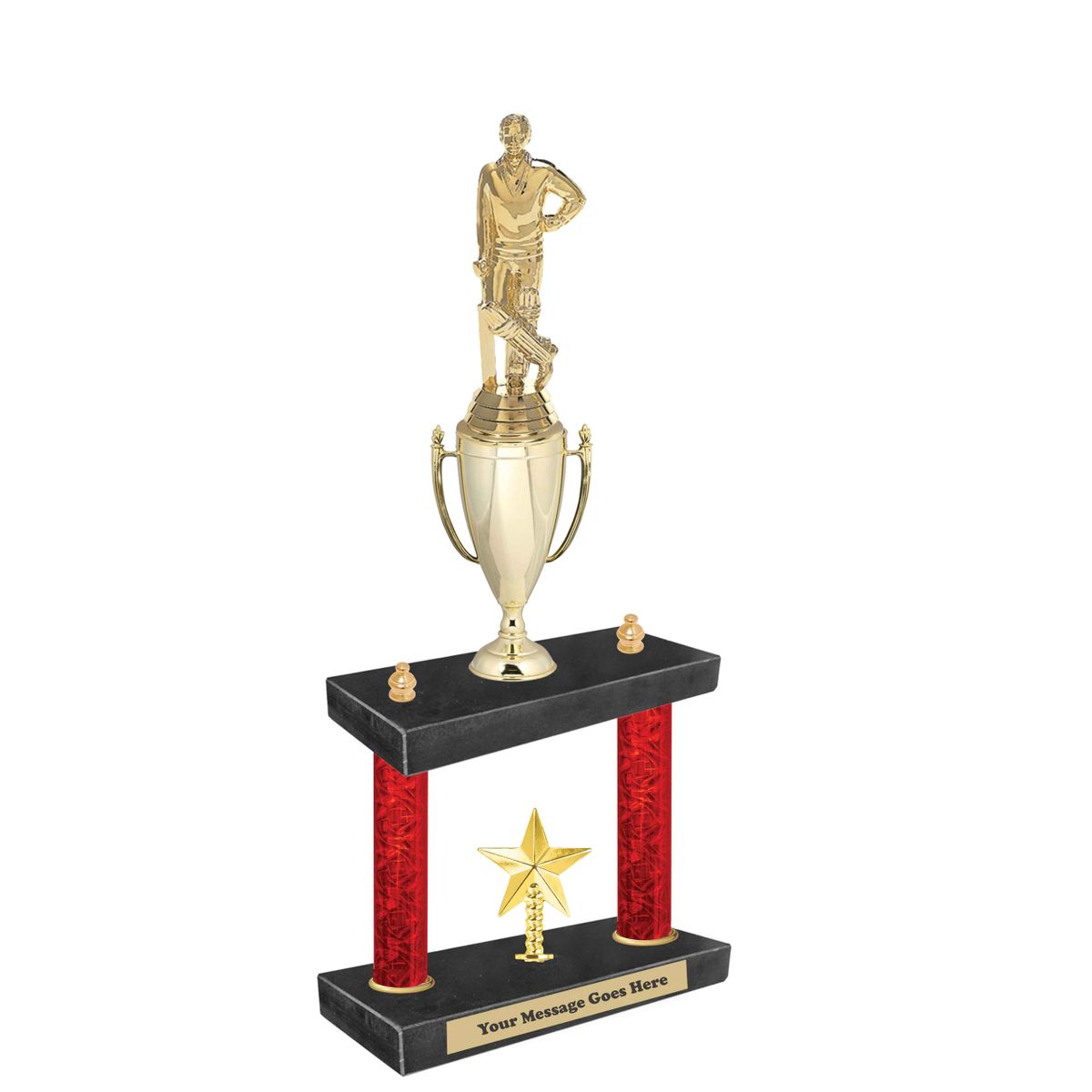 Cricketer Male Gold Figure on Dazzle Column Series Marble Base Two-Post ...