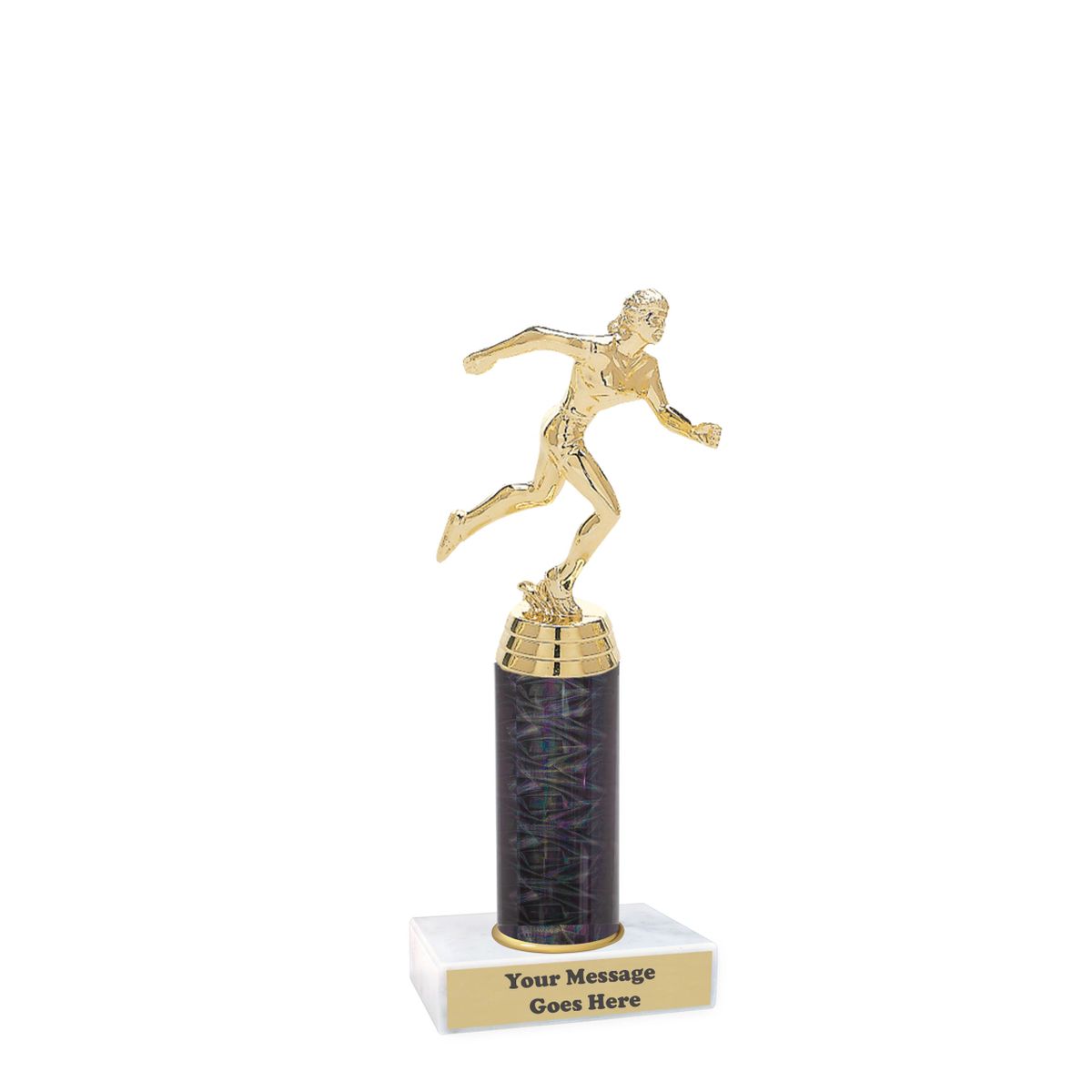 Track Figure Female Gold on Dazzle Column Series Marble Base Trophies