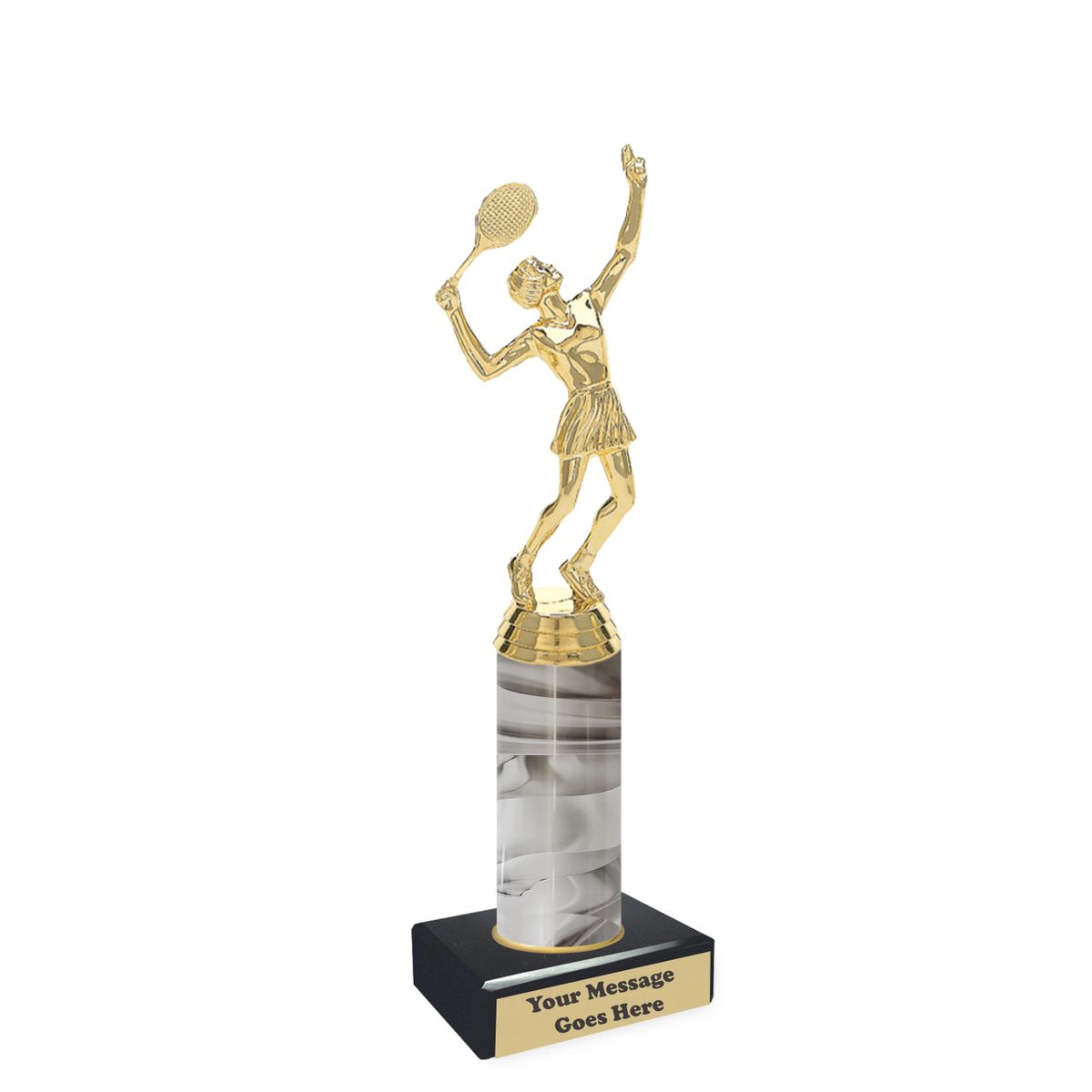 Tennis Figure Female Gold on Fantasy Column Series Marble Base Trophies
