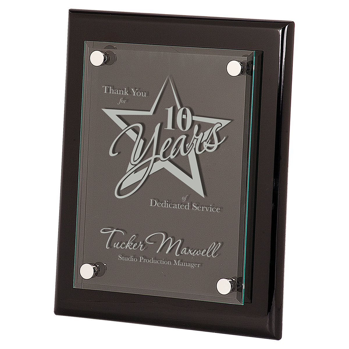 Black Piano Wood Finish Floating Glass – Service Award Personalized ...