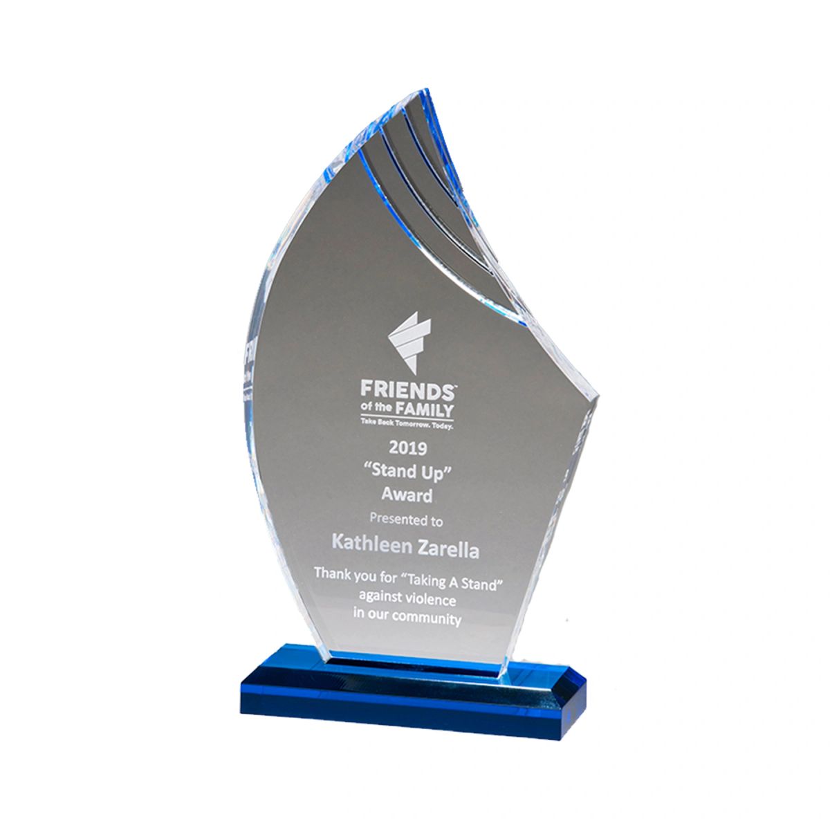 Flame Series Clear Acrylic Award– Blue Accent Acrylic Award on Matching ...